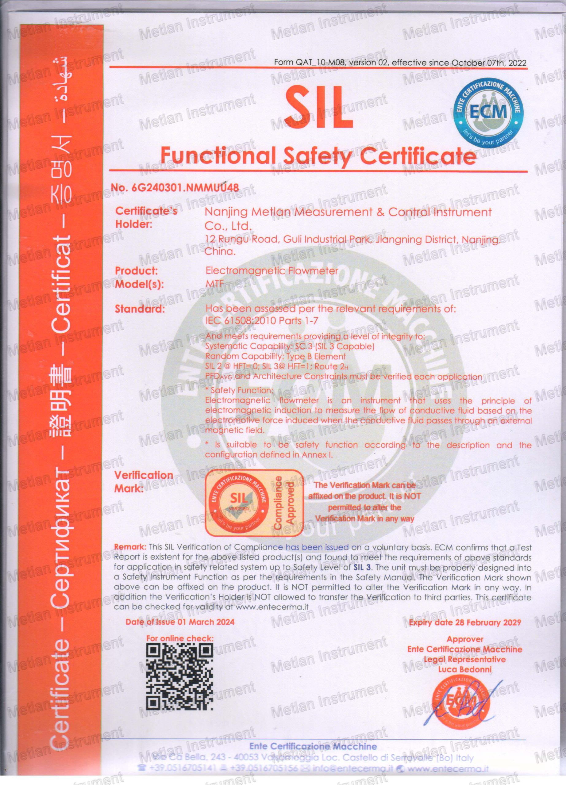 Certificate - Metlan Instruments