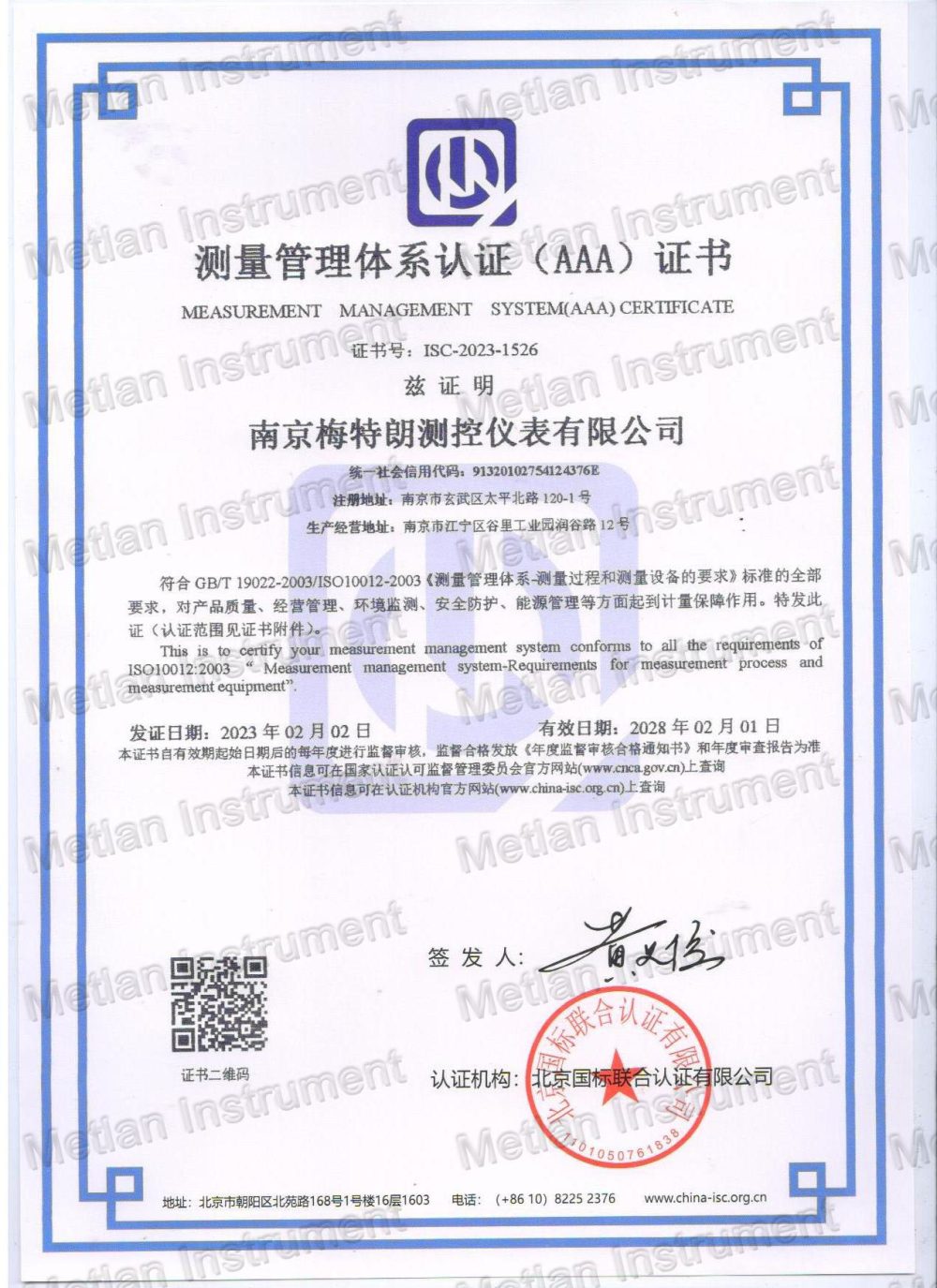 Certificate - Metlan Instruments